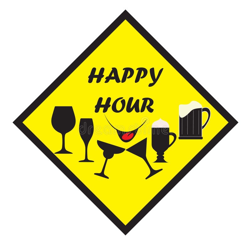 Yellow Sticker with Silhouettes of Different Glasses and the Text Happy ...