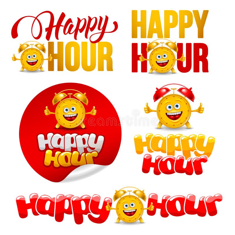 Happy Hour Designs Set stock vector. Illustration of hour - 117580160