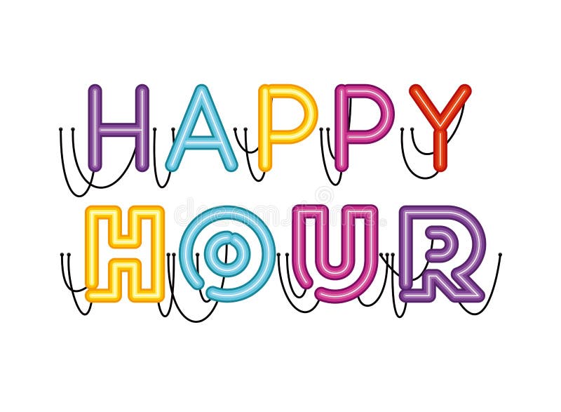 Happy Hour Label In Neon Light Icon Stock Vector - Illustration of ...