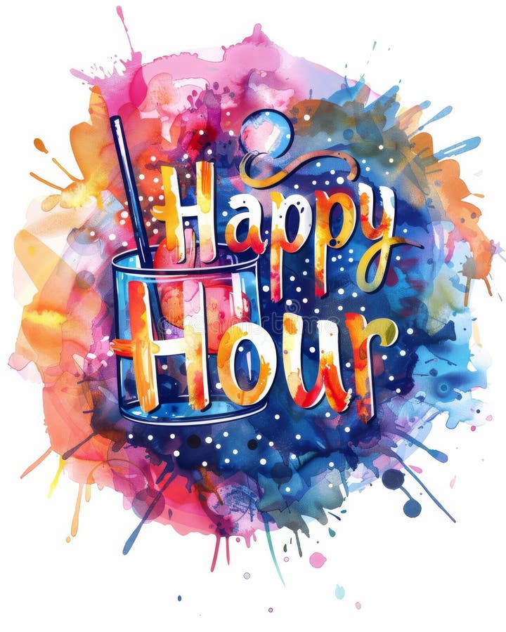 Happy Hour - Modern Calligraphy Lettering. Abstract Background from ...