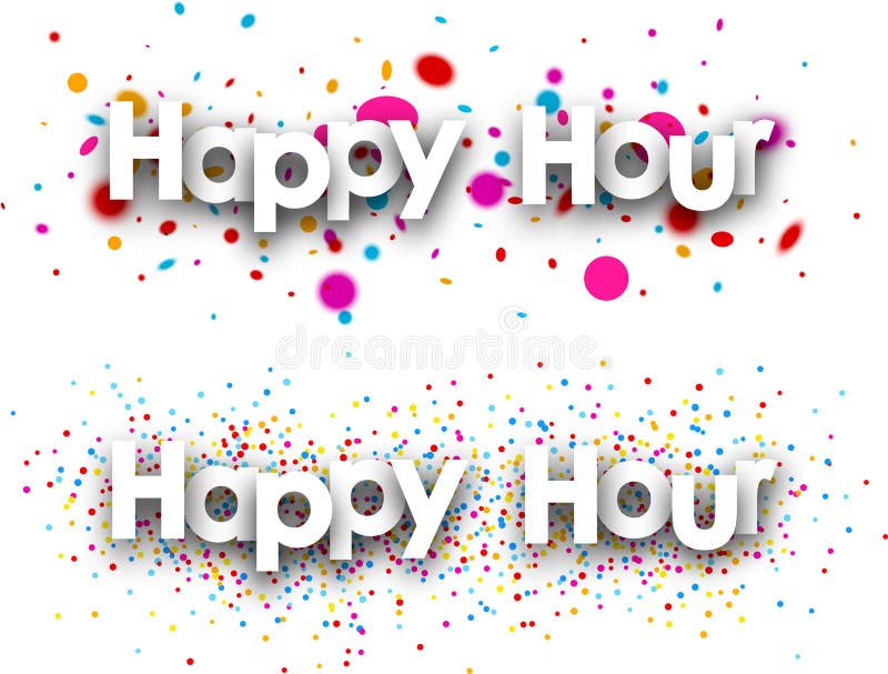 Happy hour paper banners. stock vector. Illustration of pink - 90408891