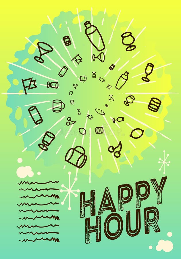 Happy Hour Poster Design on a Green and Yellow Gradient Background ...
