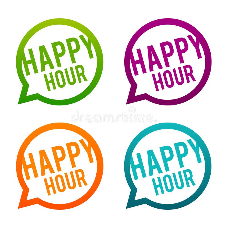 Happy Hour Round Buttons on White Background Stock Illustration ...