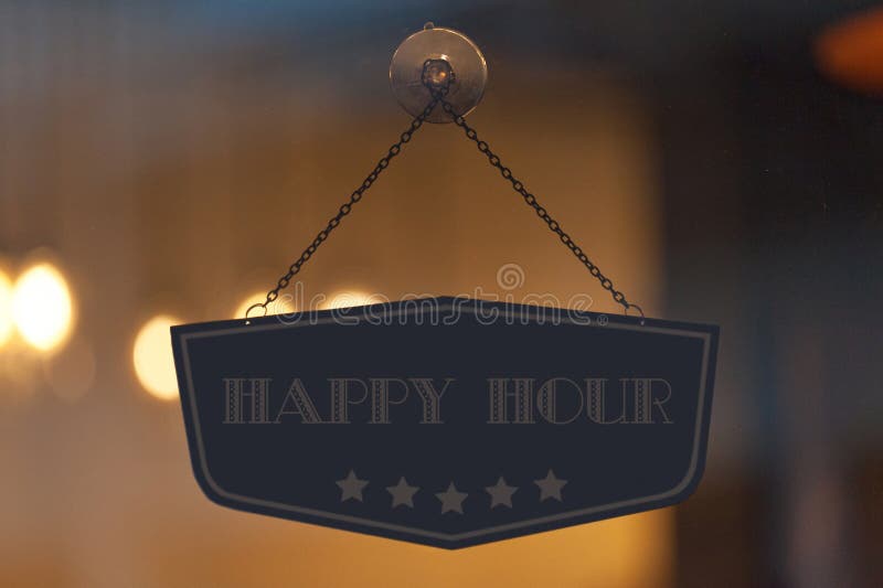 Happy Hour Sign in the Window of a Shop Stock Illustration ...