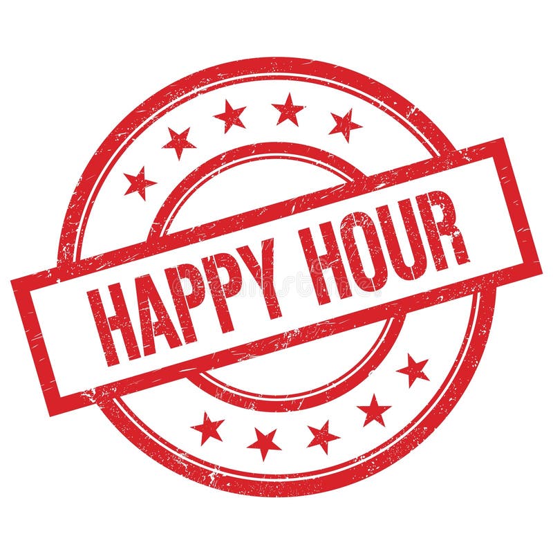 HAPPY HOUR Text on Red Grungy Stamp Stock Illustration - Illustration ...