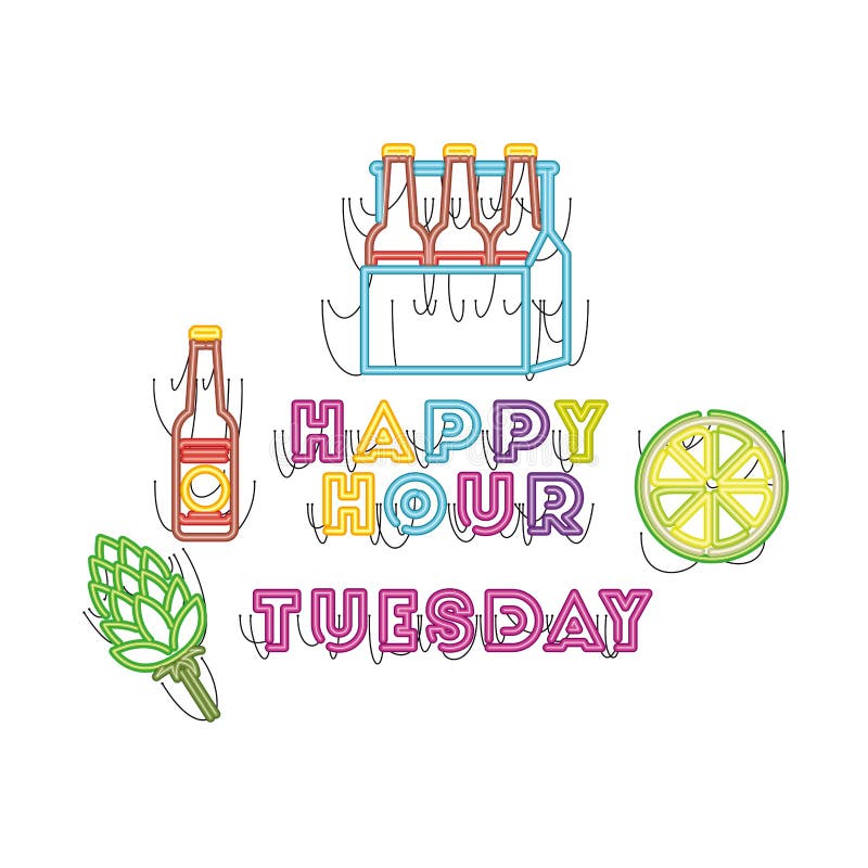 Happy Hour Tuesday Label in Neon Light Icon Stock Vector - Illustration ... Happy Hour Tuesday Label in Neon Light Icon Stock Vector - Illustration ...