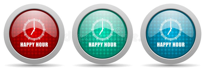 Happy Hour Vector Icon Set, Glossy Web Buttons Collection Stock ...
