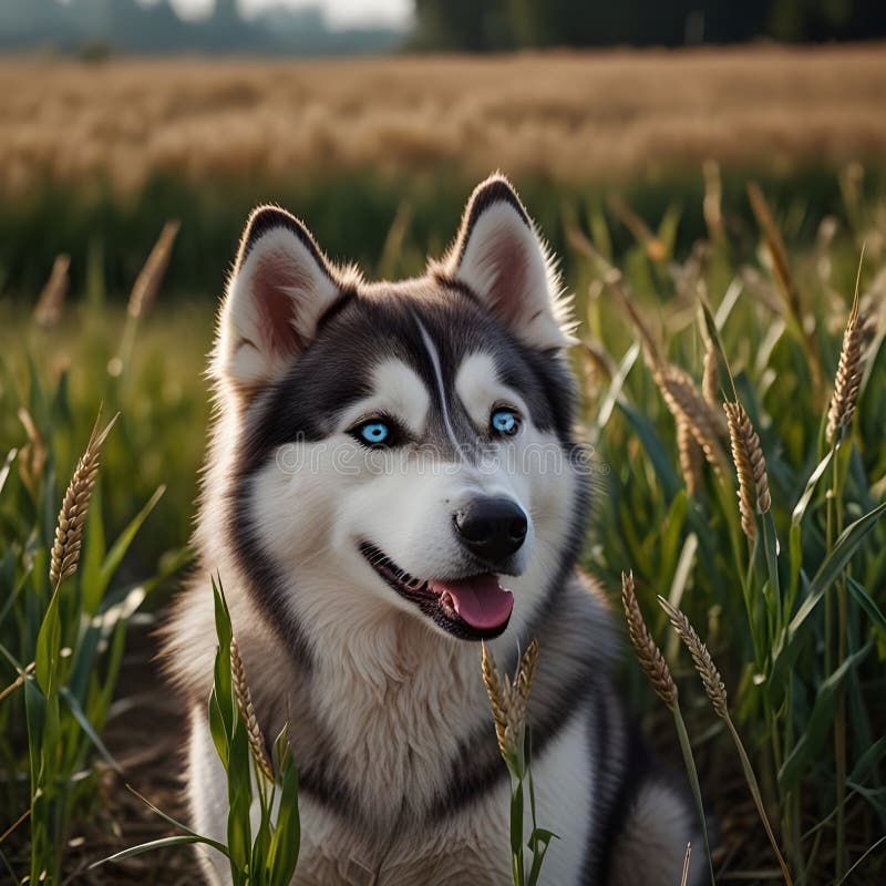 Happy Husky Dog on Nature in a Field Stock Image - Image of aspirations ...
