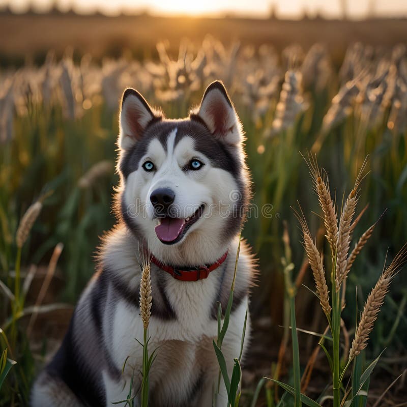 Happy Husky Dog on Nature in a Field Stock Image - Image of head ...