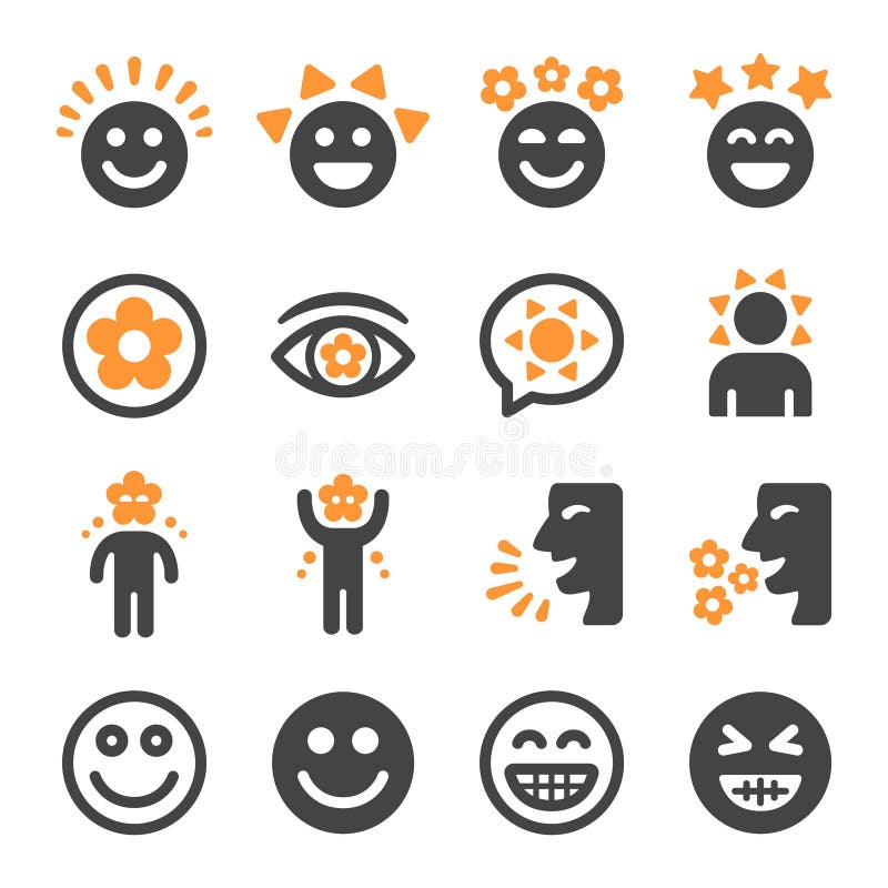 Happy icon set stock vector. Illustration of face, glyph - 156070188