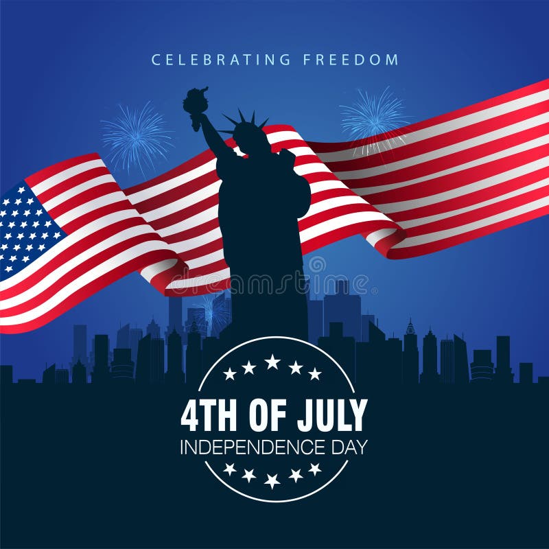 Happy Independence Day. 3d Flag with Statue of Liberty Stock Vector ...