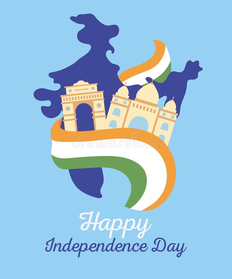Happy Independence Day India, Map Flag and Monuments Famous Stock ...