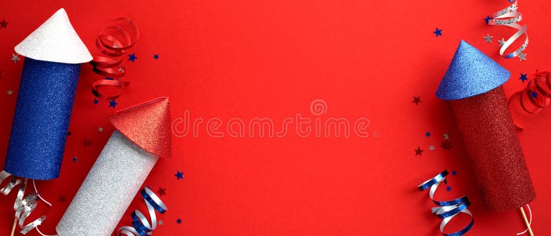 Happy Independence Day, 4th of July Banner Design with Firework Rockets ...