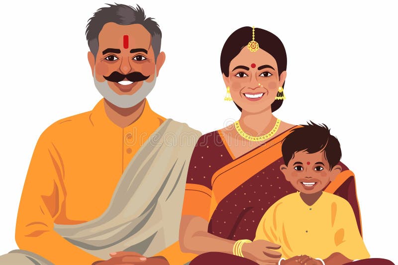 Happy Indian Family Isolated Stock Vector - Illustration of male ...