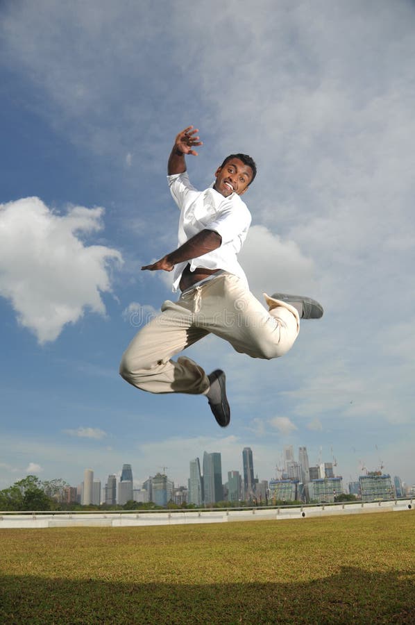 Happy Indian Person Jumping In Mid Air Stock Photo - Image of float ...
