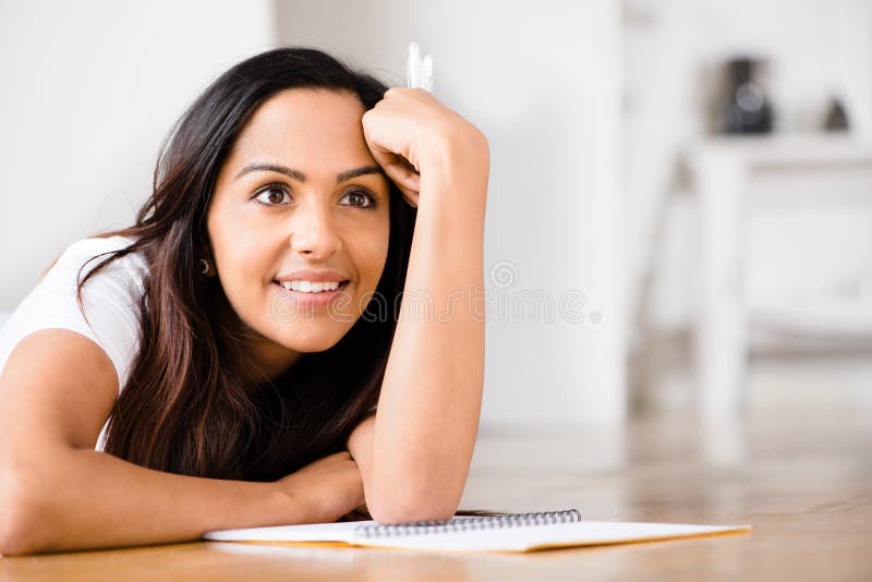 Happy Indian Woman Student Education Writing Studying Stock Image ...