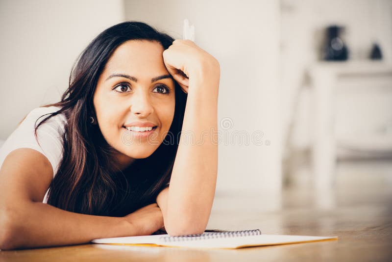Happy Indian Woman Student Education Writing Studying Stock Image ...