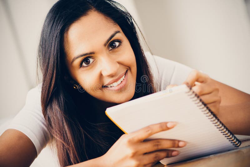 Happy Indian Woman Student Education Writing Studying Stock Image ...