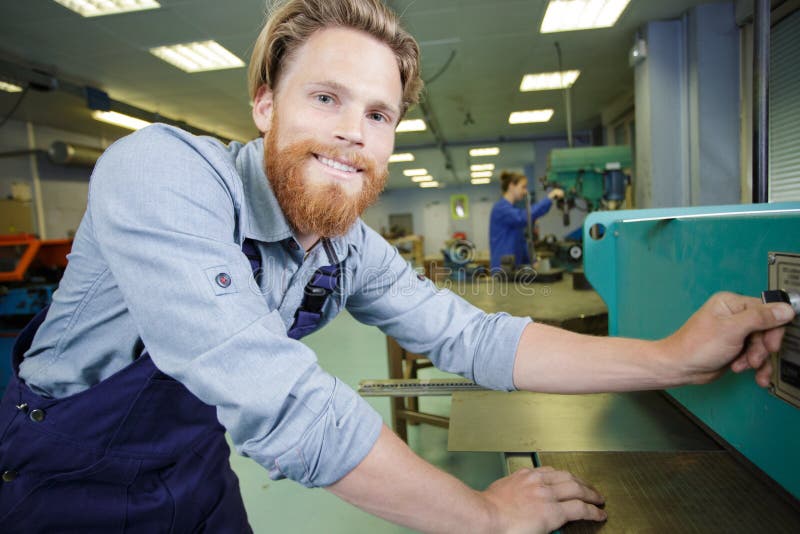 Happy Industrial Worker Operating Cnc Milling Machine Stock Image ...