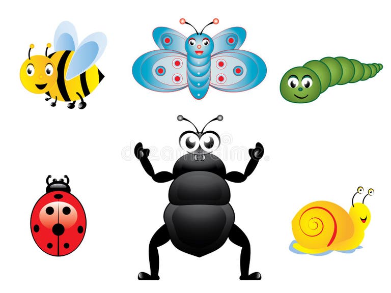 Cute Happy Insects Collection Vector Illustration Stock Illustrations ...