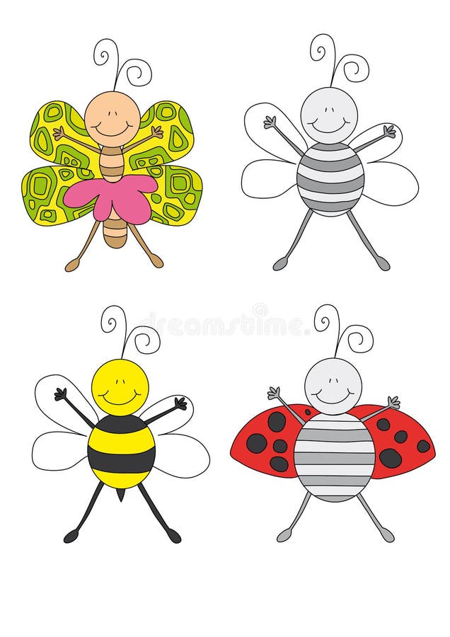Happy Insects: Butterfly, Bee and Ladybird Stock Vector - Illustration ...
