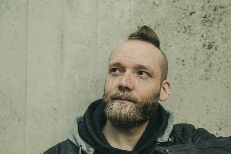 Man is Looking Up in Front of a Wall Stock Image - Image of model ...