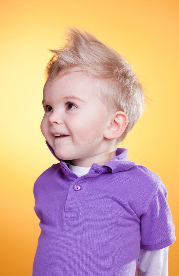 Happy Interested Little Boy in Violet Stock Photo - Image of joking ...