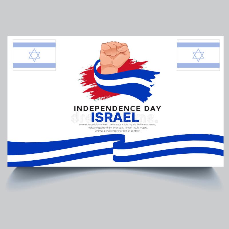 Happy Israel Independence Day Banner and Hand Flag Design Stock Vector ...