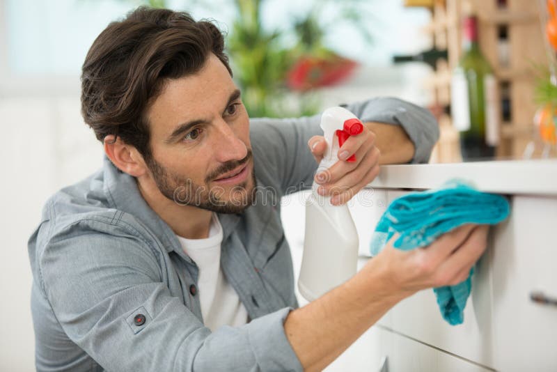 Happy Janitor Cleaning Kitchen Stock Image - Image of workman ...