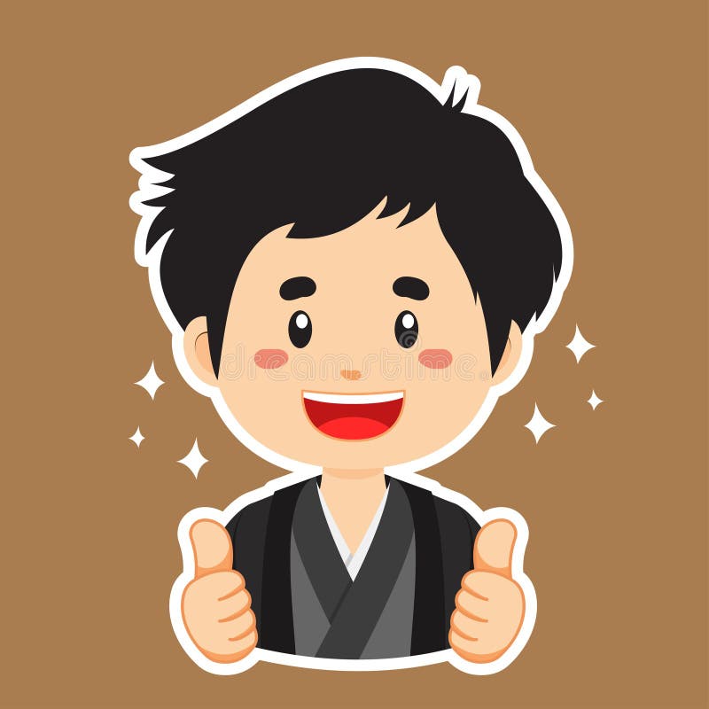 Happy Japanese Character Sticker Stock Vector - Illustration of happy ...
