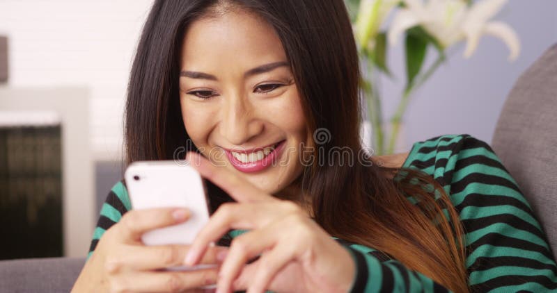 Happy Japanese Woman Talking on Smartphone Stock Video - Video of ...