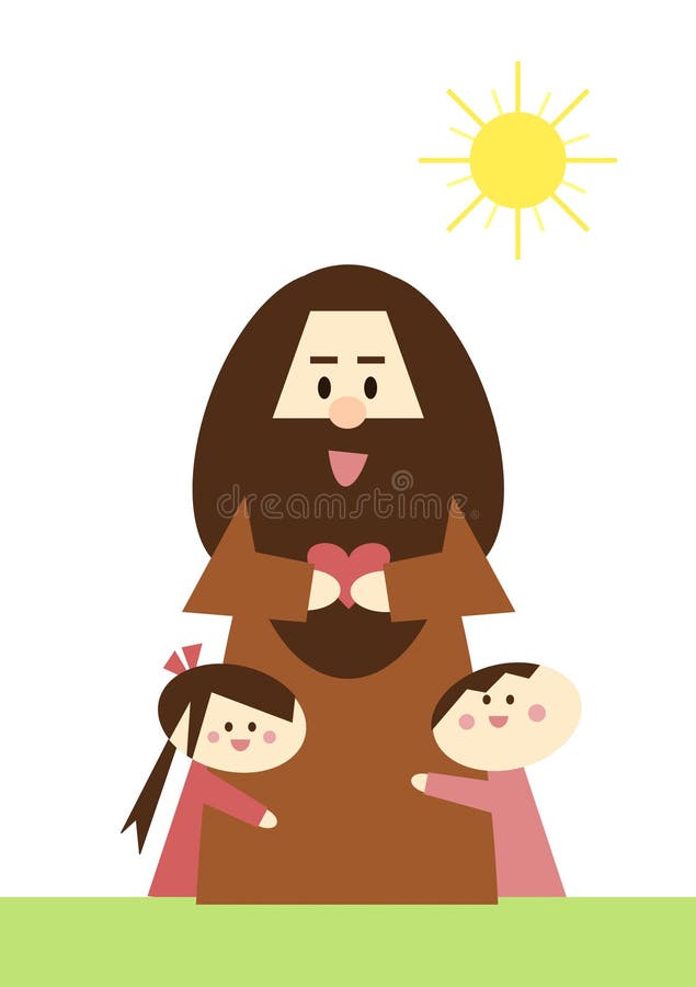 Happy Jesus with children stock illustration. Illustration of friends ...