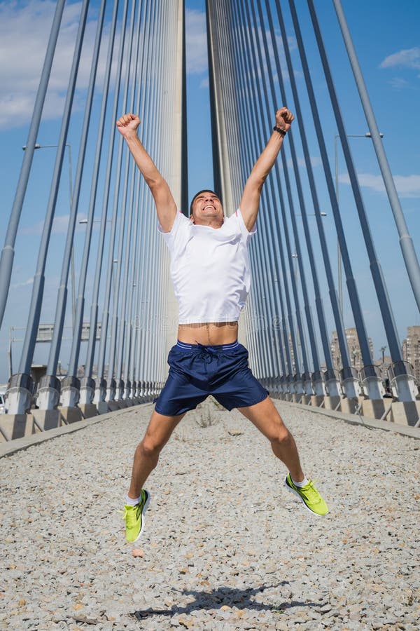 Runner jumping up stock photo. Image of jogging, jumping - 110387190