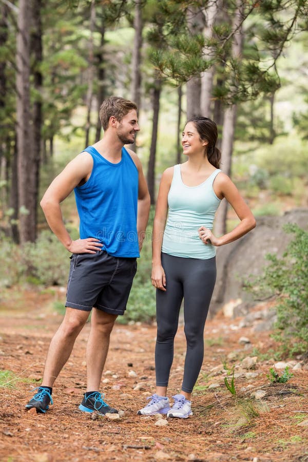 Happy Joggers Looking at Each Other Stock Photo - Image of caucasian ...