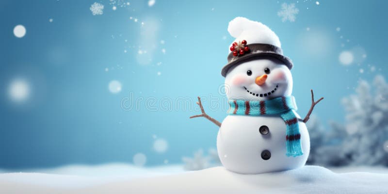 Happy Jolly Snowman on Blue Background. Seasons Greetings Stock ...