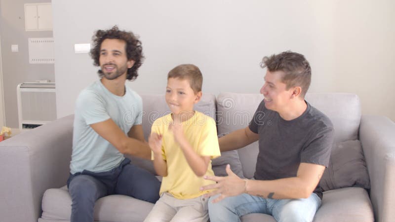 Happy Joyful Boy Playing and Dancing on Couch Stock Video - Video of ...