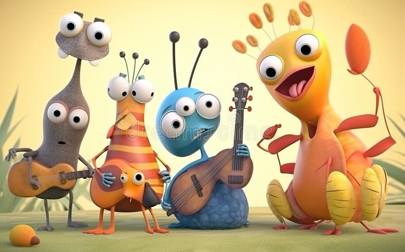 Happy and Joyful Insects Playing Musical Instruments. Stock ...