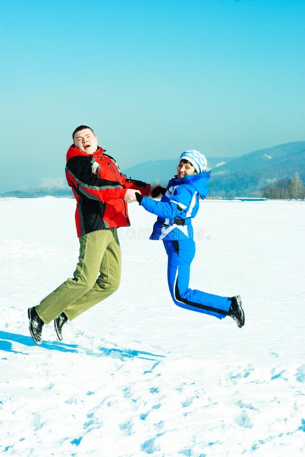 Happy jumping couple stock image. Image of cheerful, happy - 8708087