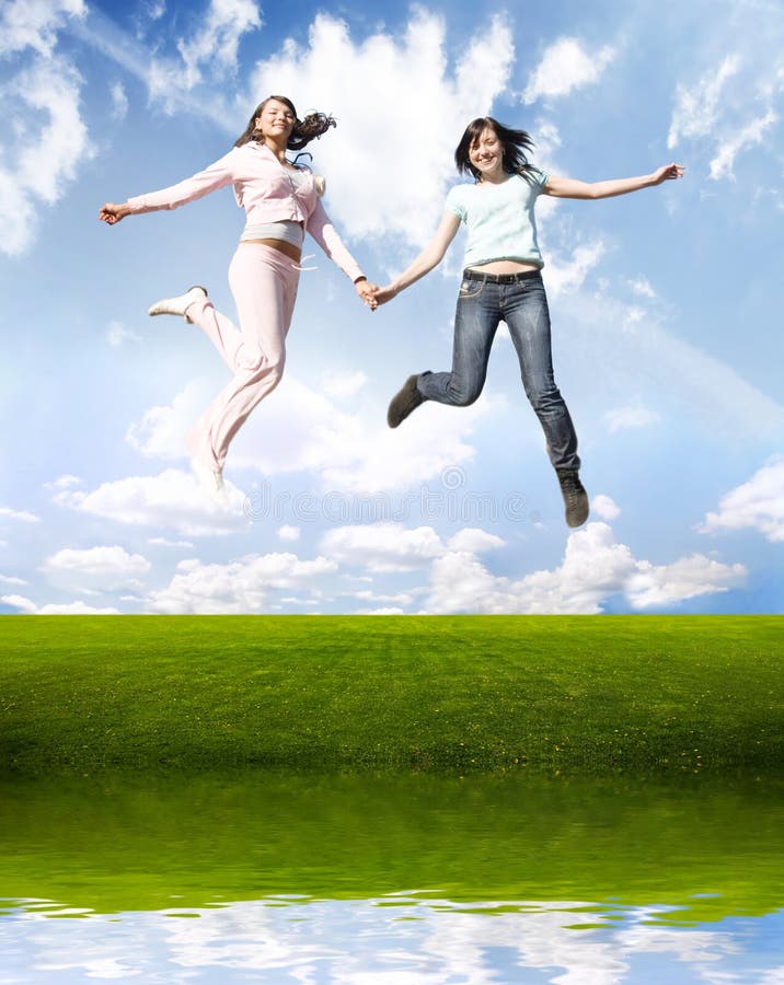 17+ Two happy jumping girls Free Stock Photos - StockFreeImages