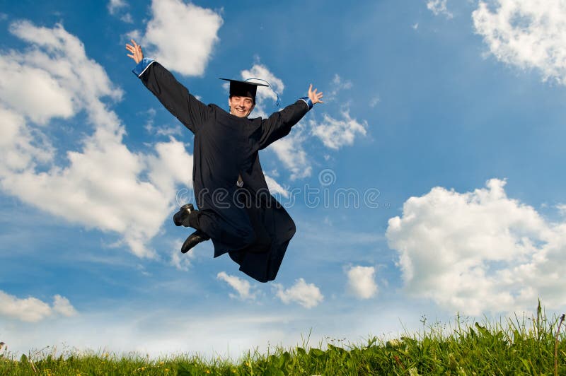 Male Graduate Jumping for Joy Stock Photo - Image of energy, jumping ...