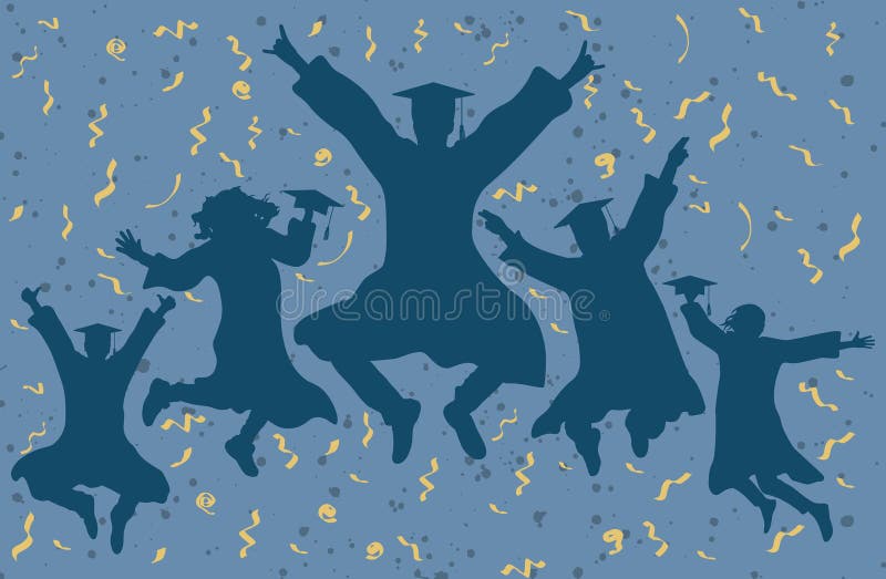 Happy Jumping Graduate Students with Diplomas, Color Silhouettes ...