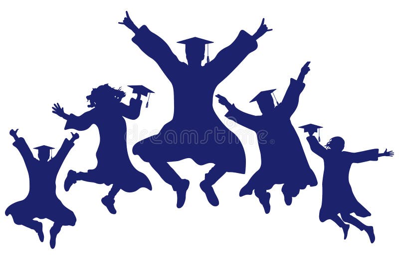 Happy Jumping Graduate Students, Silhouettes. Vector Illustration Stock ...