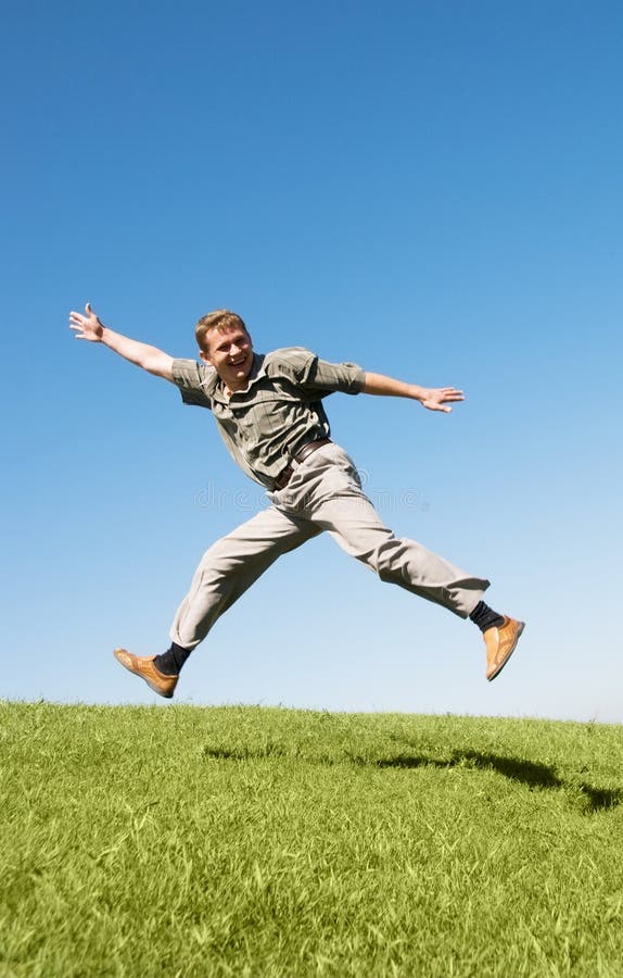 Happy jumping man stock photo. Image of office, hill, nature - 6032606
