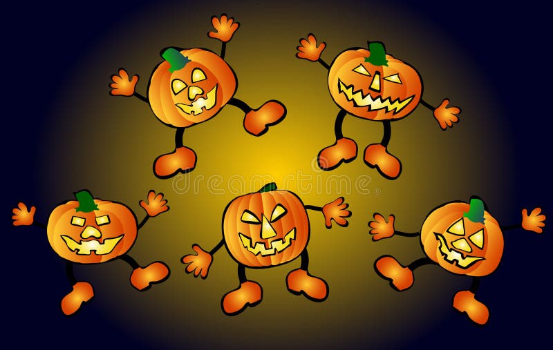 Happy, jumping pumpkins stock illustration. Illustration of dancing ...