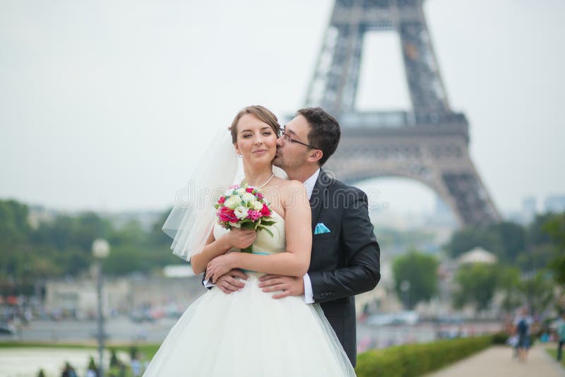 Happy Just Married Couple in Paris Stock Image - Image of celebration ...