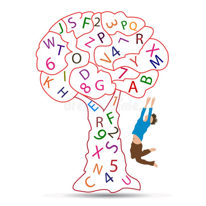 Happy Kid with Alphabet Tree Stock Vector - Illustration of childhood ...