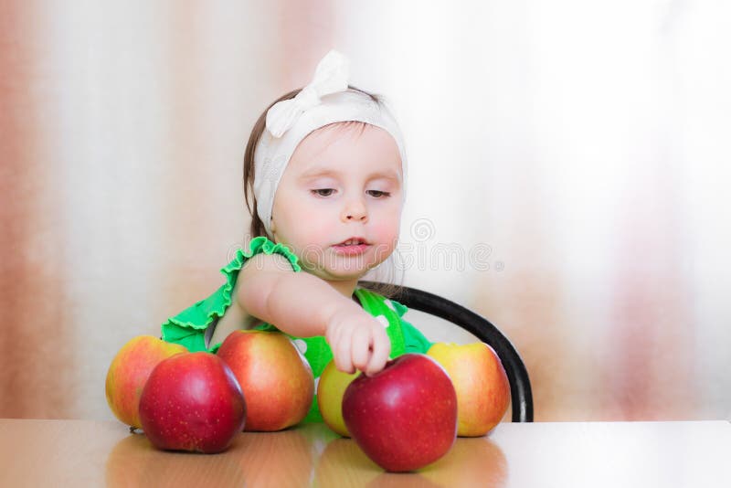 Happy Kid with apples. stock photo. Image of breakfast - 31861848