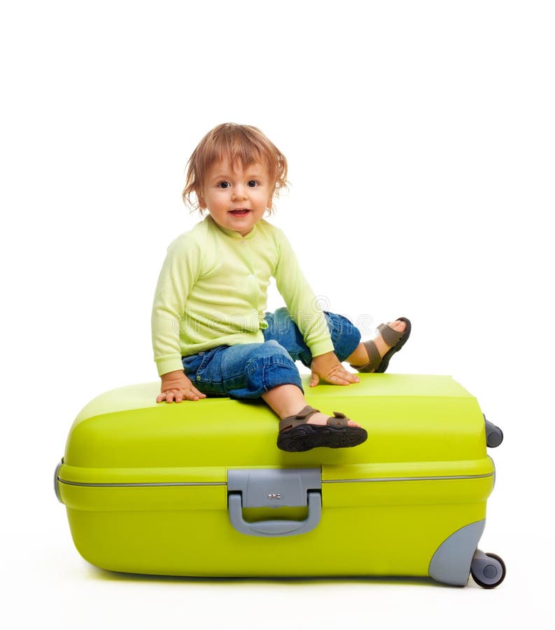 Baby Travel Suitcase, Child Sitting in Traveling Bag, Kid on White ...