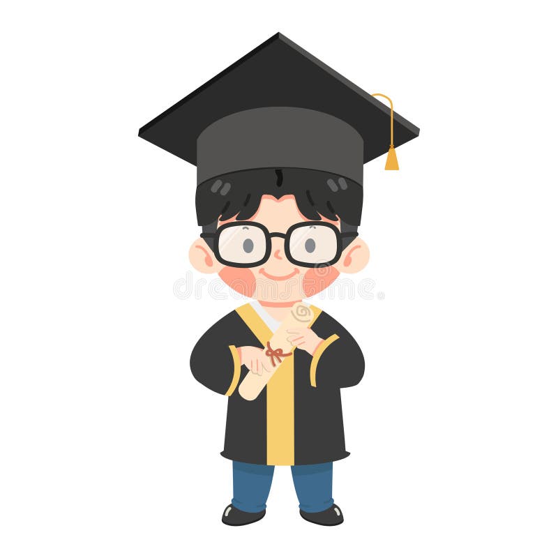 Happy Kid Boy in Graduation Gown Stock Vector - Illustration of ...