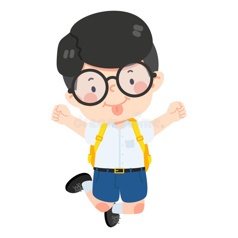 Happy Kid Boy Student Jumping High in Air Stock Vector - Illustration ...